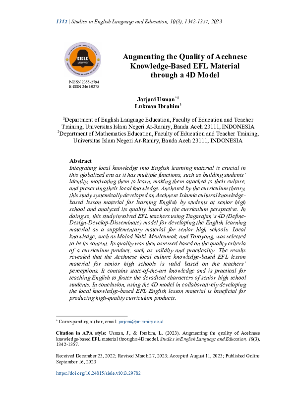 (PDF) Augmenting the quality of Acehnese knowledge-based EFL material ...