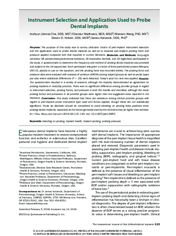 (PDF) Instrument Selection and Application Used to Probe Dental Implants