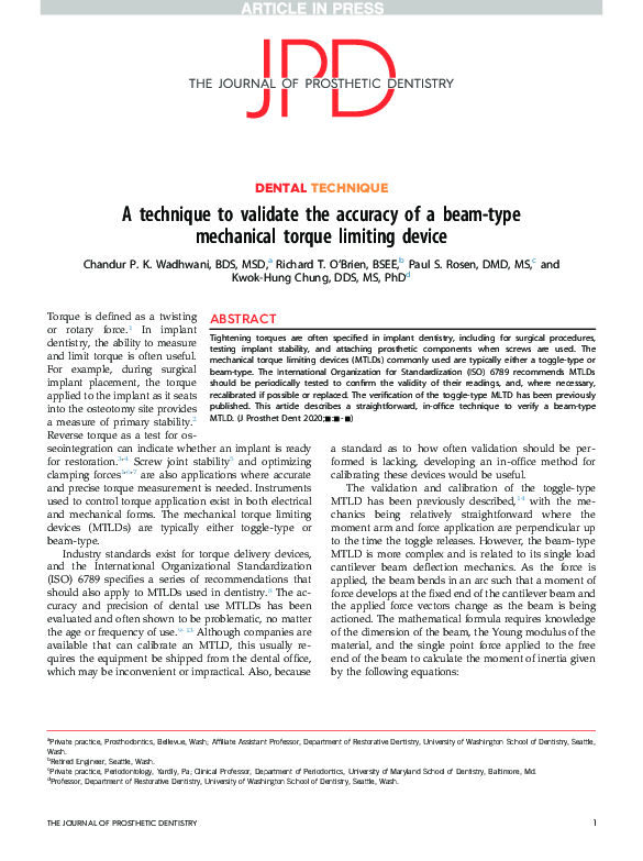 (PDF) A technique to validate the accuracy of a beam-type mechanical torque limiting device