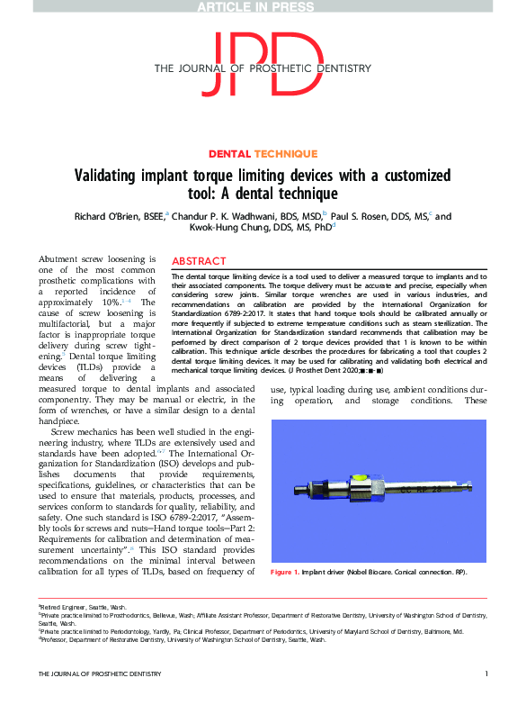 (PDF) Validating implant torque limiting devices with a custom tool: A ...