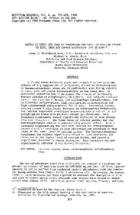 (PDF) Effect of level and form of phosphorus and level of calcium intake on zinc, iron and ...