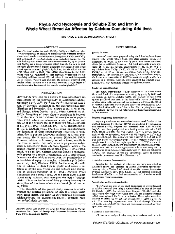 (PDF) Phytic Acid Hydrolysis and Soluble Zinc and Iron in Whole Wheat ...