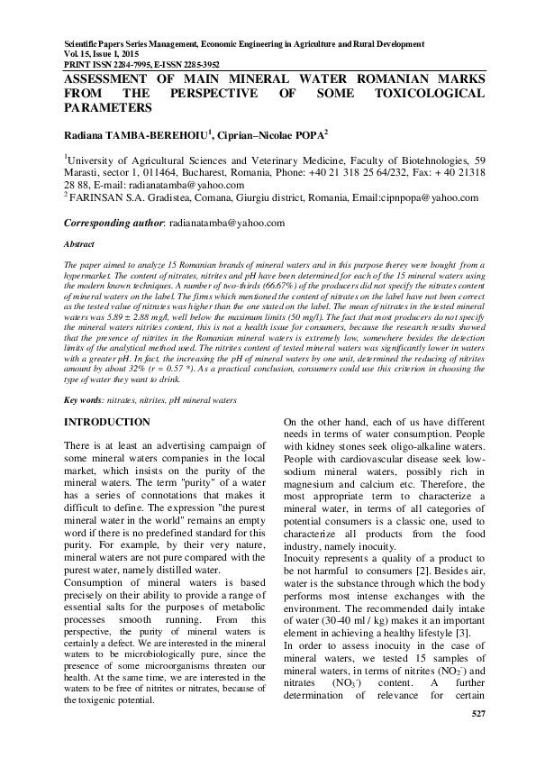 (PDF) Assessment of main mineral water Romanian marks from the ...