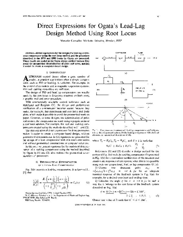 (PDF) Direct expressions for Ogata's lead-lag design method using root locus