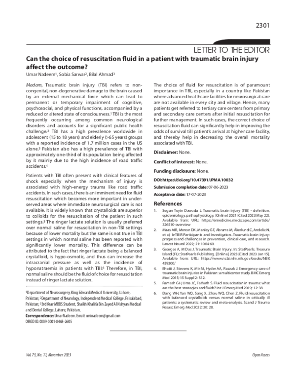 (PDF) Can the choice of resuscitation fluid in a patient with traumatic ...