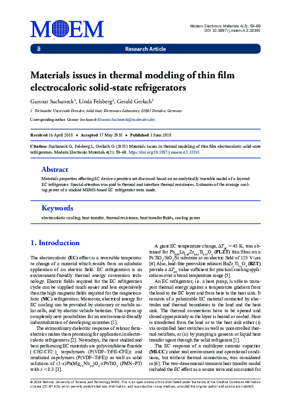 (PDF) Materials issues in thermal modeling of thin film electrocaloric ...