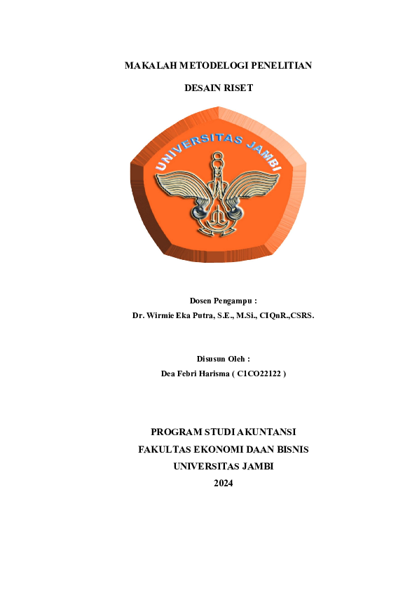 (DOC) Makalah metodologi penelitian desain riset dea febri harisma C1C | Dea febri H A R I S M A ...