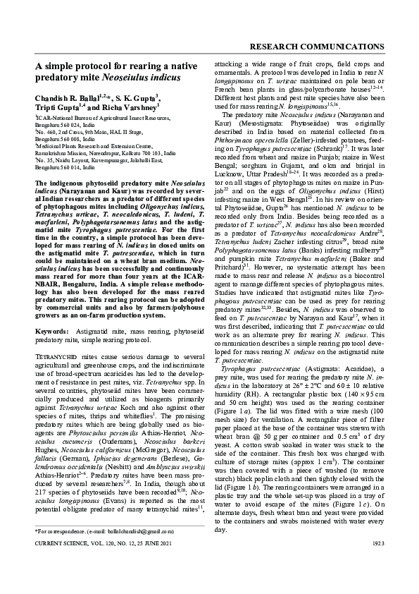 (PDF) A Simple Protocol for Rearing a Native Predatory Mite Neoseiulus ...