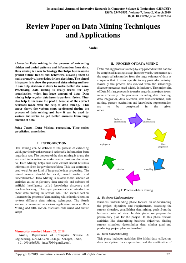 (PDF) Review Paper on Data Mining TechniquesandApplications
