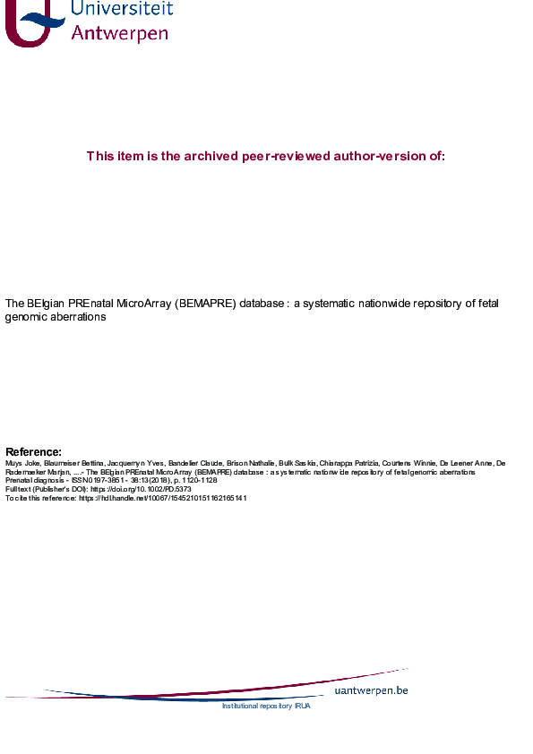 (PDF) The BElgian PREnatal MicroArray (BEMAPRE) database: A systematic ...