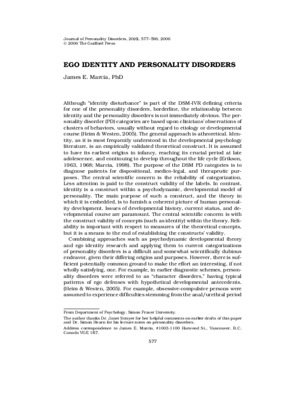 (PDF) Ego identity and personality disorders