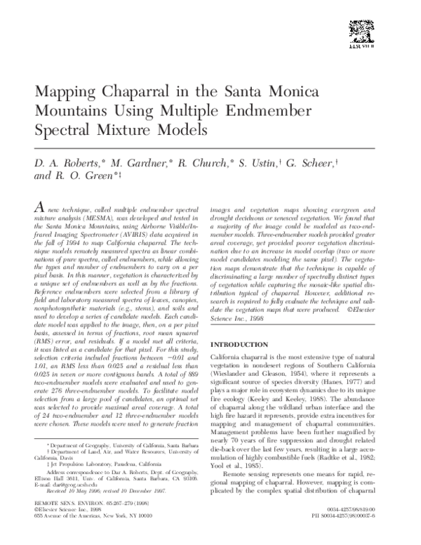 (PDF) Mapping Chaparral in the Santa Monica Mountains Using Multiple Endmember Spectral Mixture ...