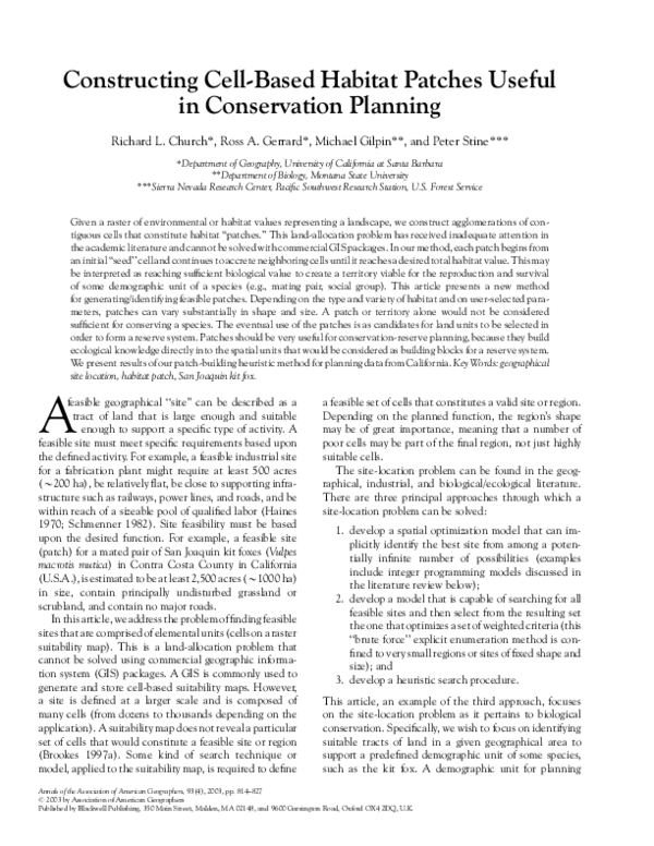 (PDF) Constructing Cell-Based Habitat Patches Useful in Conservation Planning
