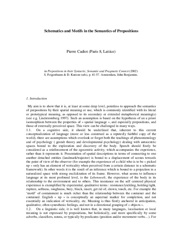 (PDF) Prepositions in their Syntactic, Semantic and Pragmatic Context
