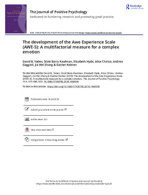(PDF) The development of the Awe Experience Scale (AWE-S): A ...