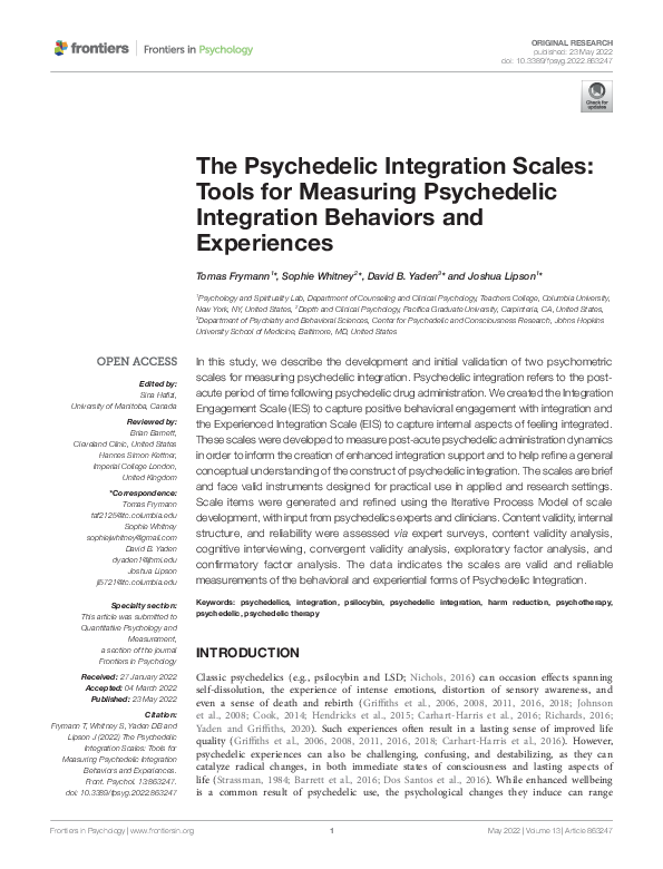 (PDF) The Psychedelic Integration Scales: Tools for Measuring Psychedelic Integration Behaviors ...