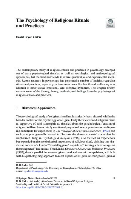 (PDF) The Psychology of Religious Rituals and Practices