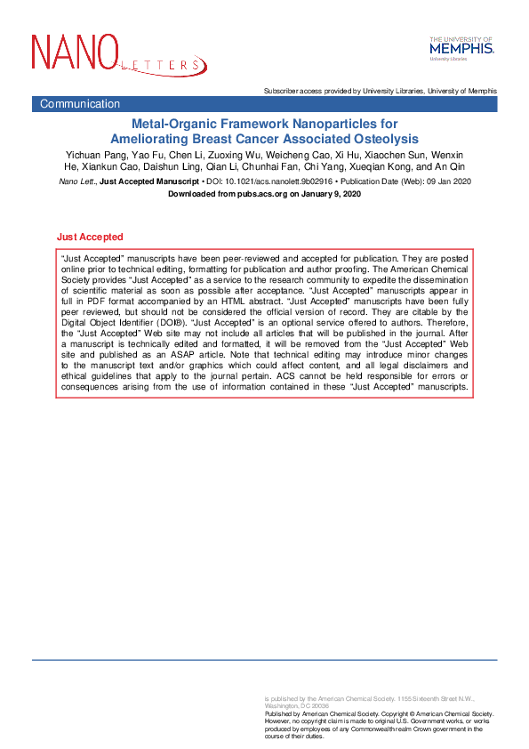(PDF) Metal–Organic Framework Nanoparticles for Ameliorating Breast ...