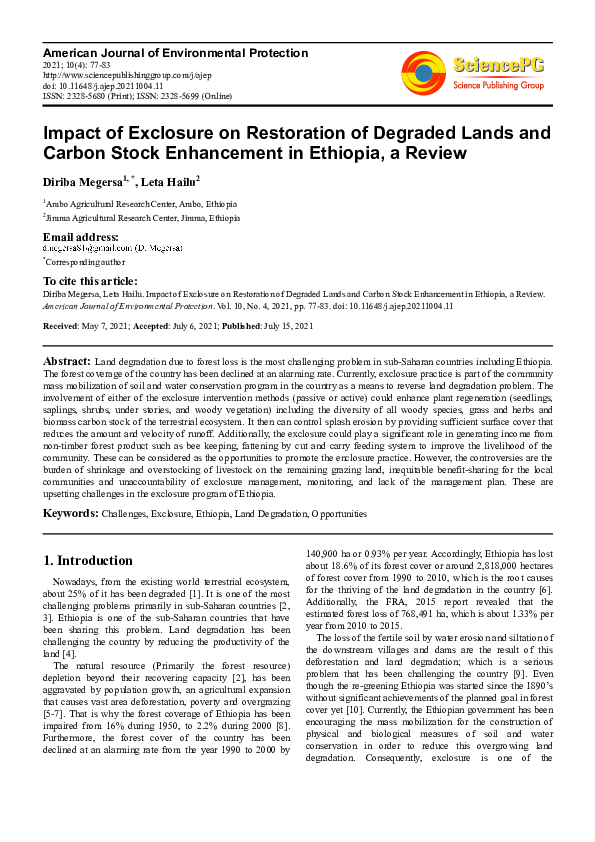 (PDF) Impact of Exclosure on Restoration of Degraded Lands and Carbon ...