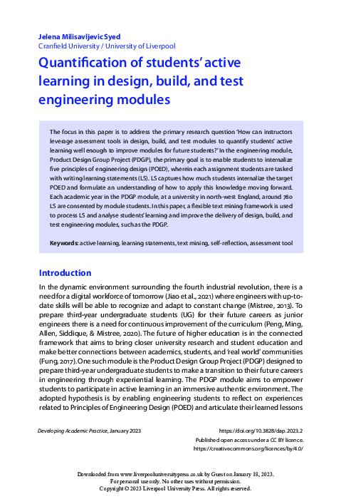 (PDF) Quantification of students’ active learning in design, build, and ...