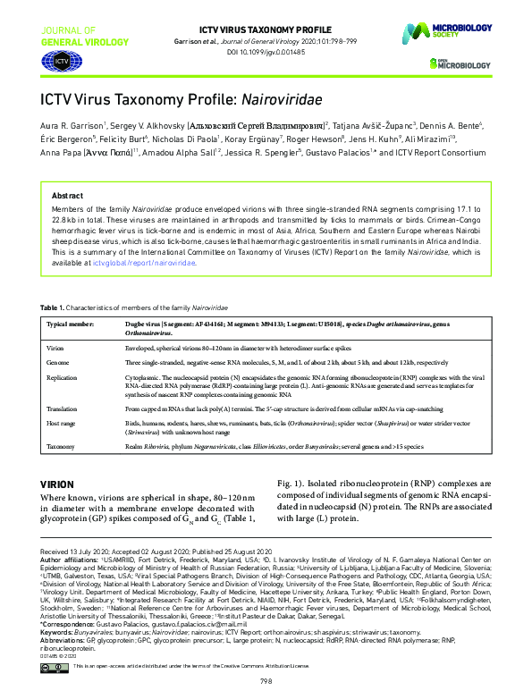 (PDF) ICTV Virus Taxonomy Profile: Nairoviridae