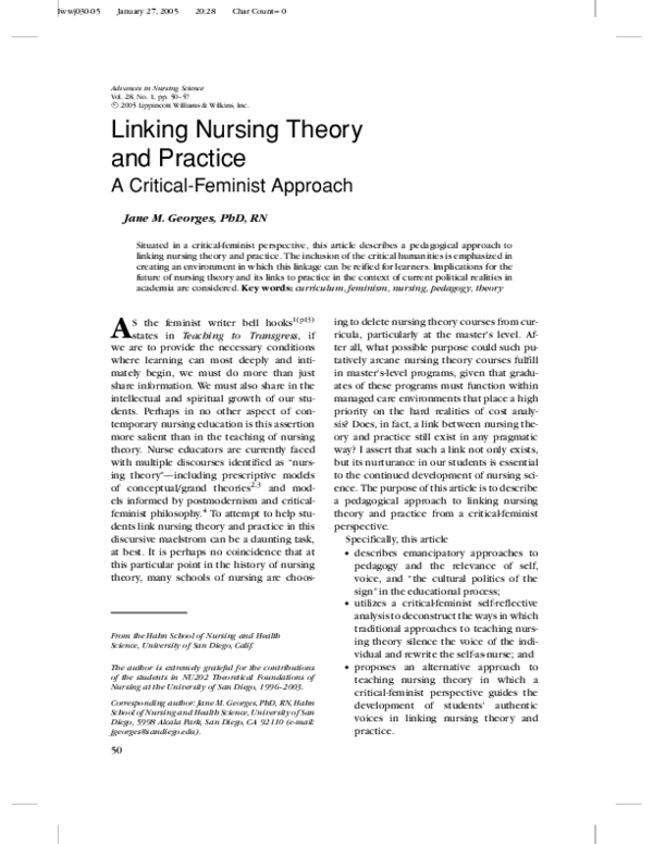 (PDF) Linking Nursing Theory and Practice