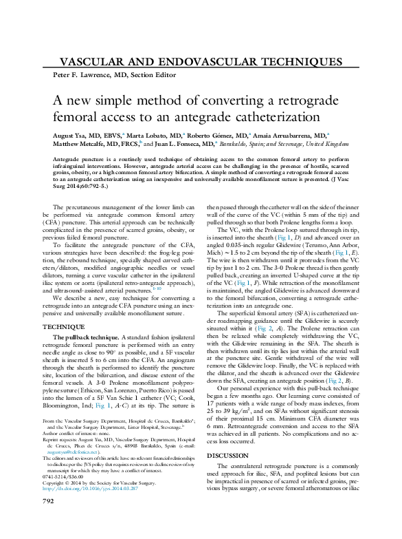(PDF) A new simple method of converting a retrograde femoral access to ...