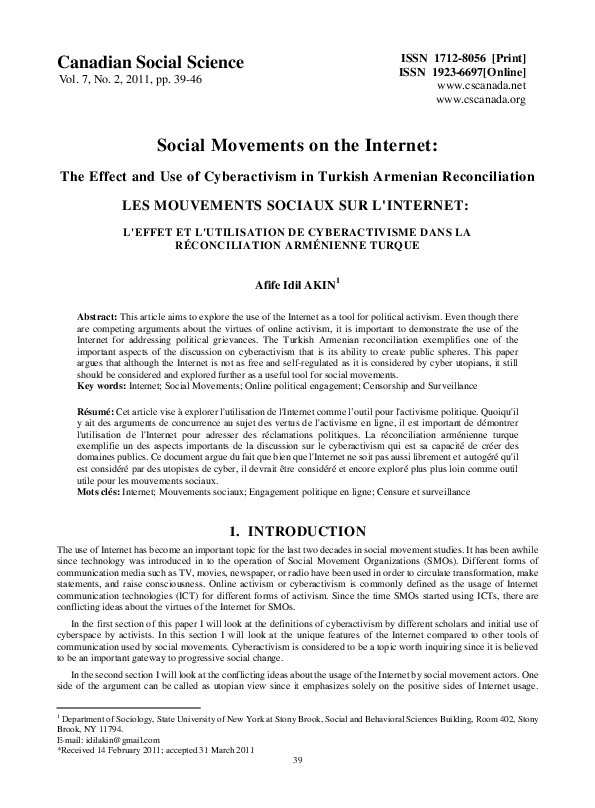 (PDF) Social Movements on the Internet: The Effect and Use of ...