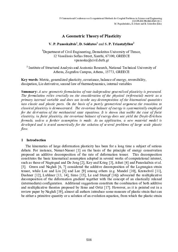 (PDF) A geometric theory of plasticity
