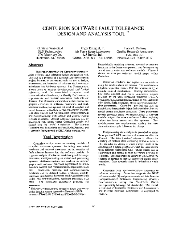 (PDF) Centurion software fault tolerance design and analysis tool