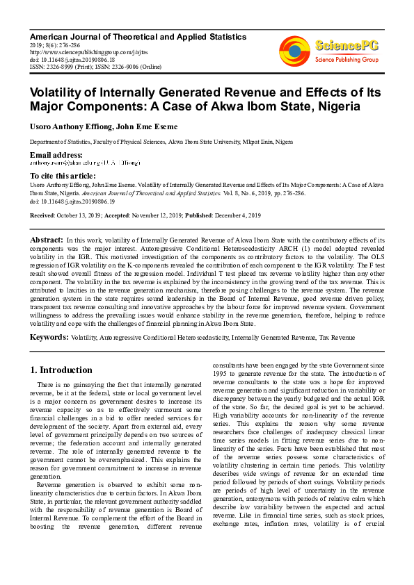(PDF) Volatility of Internally Generated Revenue and Effects of Its ...