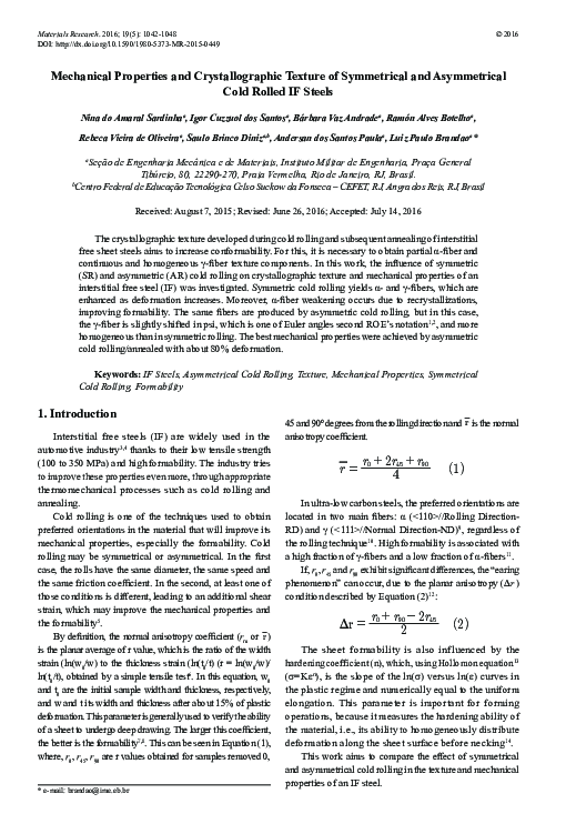 (PDF) Mechanical Properties and Crystallographic Texture of Symmetrical and Asymmetrical Cold ...