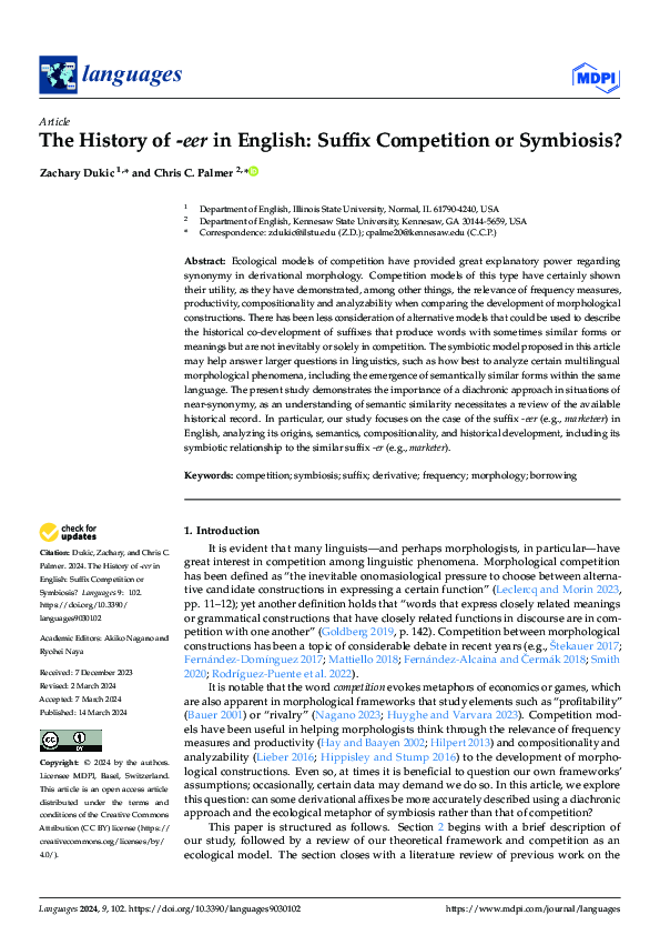 (PDF) The History of -eer in English: Suffix Competition or Symbiosis?