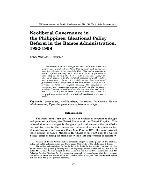(PDF) Neoliberal Governance in the Philippines: Ideational Policy ...