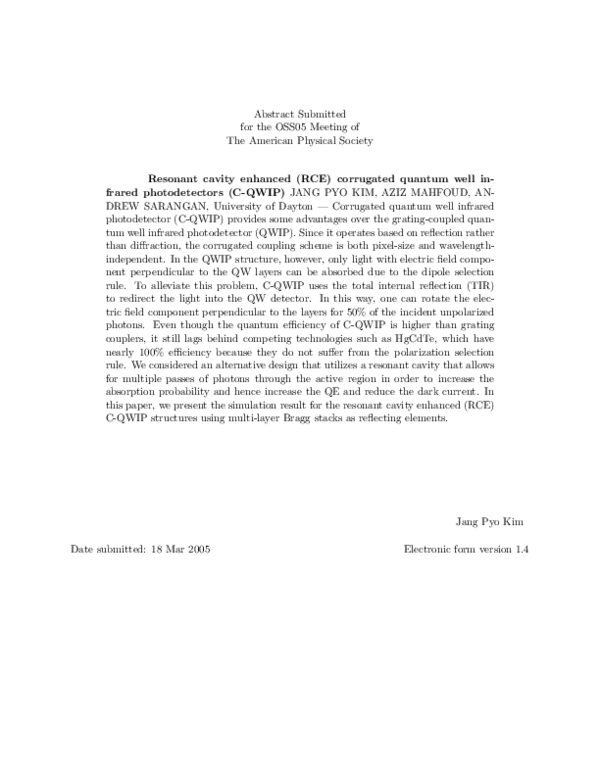 (PDF) Resonant cavity enhanced (RCE) corrugated quantum well infrared ...