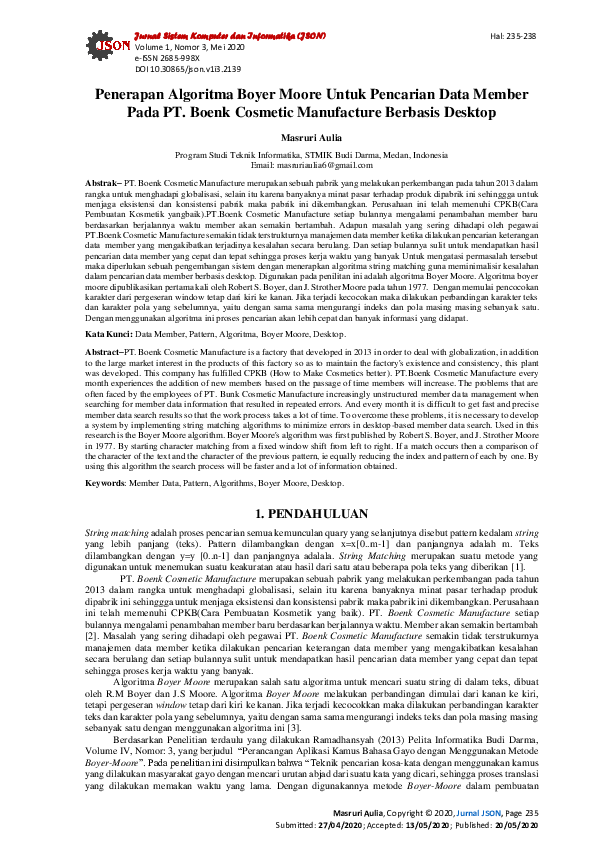 (PDF) Penerapan Algoritma Boyer Moore Untuk Pencarian Data Member Pada ...