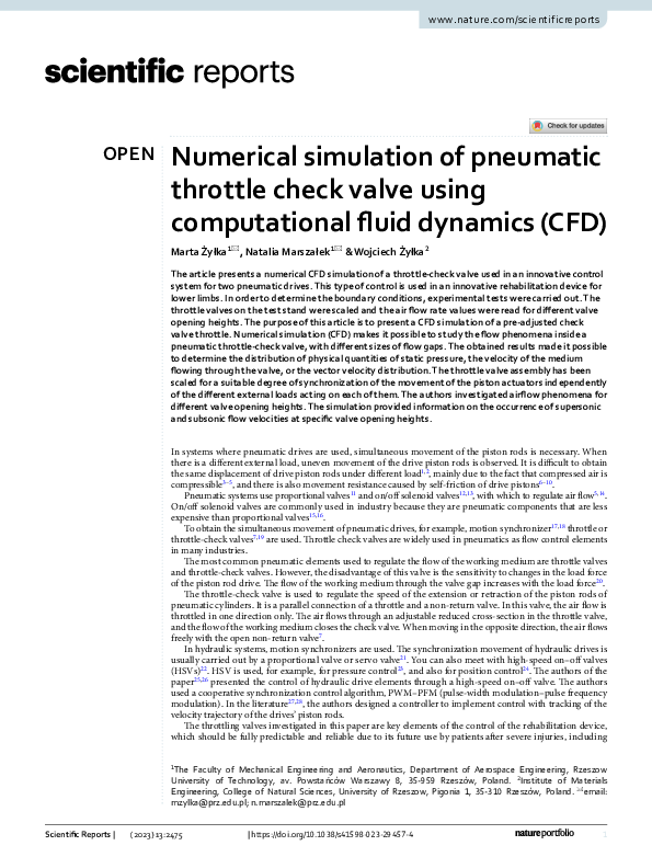 Pdf Numerical Simulation Of Pneumatic Throttle Check Valve Using Computational Fluid Dynamics