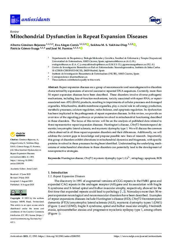 (PDF) Mitochondrial Dysfunction in Repeat Expansion Diseases