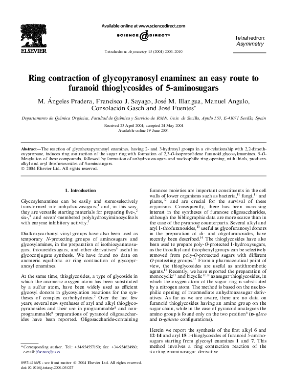 (PDF) Ring contraction of glycopyranosyl enamines: an easy route to ...