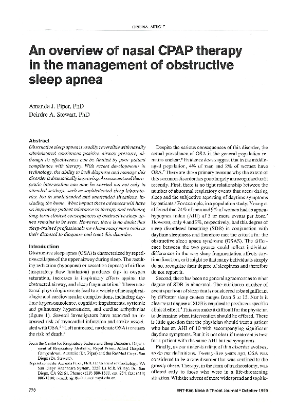 (PDF) An Overview of Nasal CPAP Therapy in the Management of ...