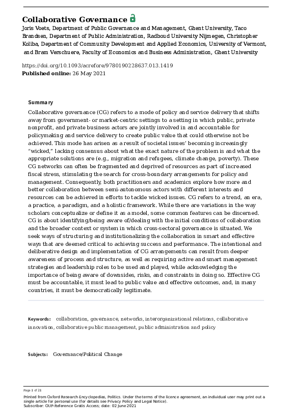 (PDF) Collaborative Governance