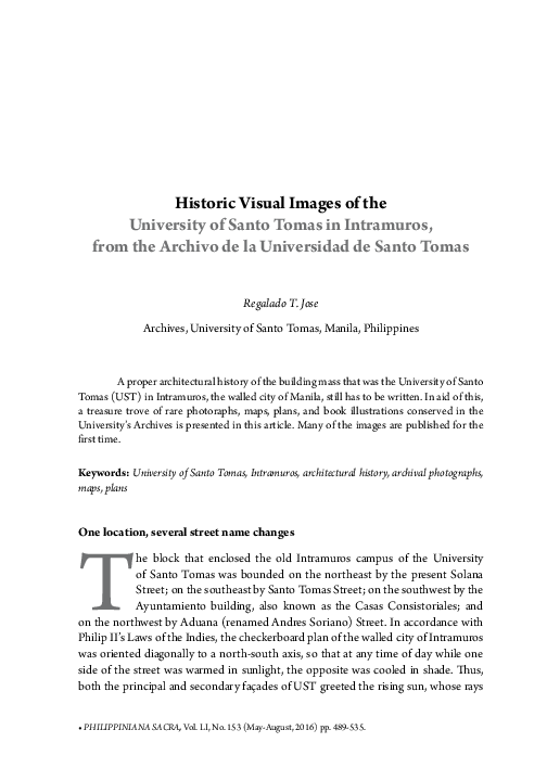 (PDF) Historic Visual Images of the University of Santo Tomas in ...