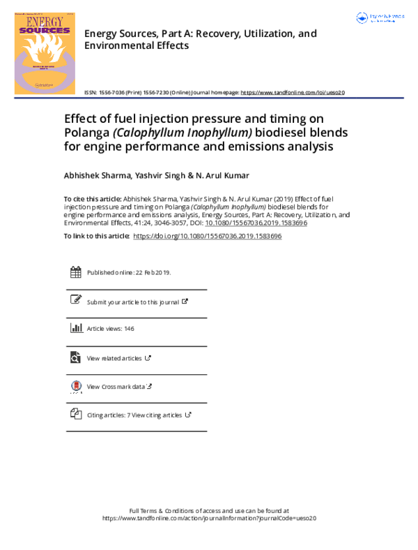 (PDF) Effect of fuel injection pressure and timing on Polanga (Calophyllum Inophyllum) biodiesel ...