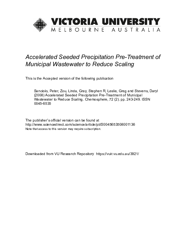 (PDF) Accelerated seeded precipitation pre-treatment of municipal ...