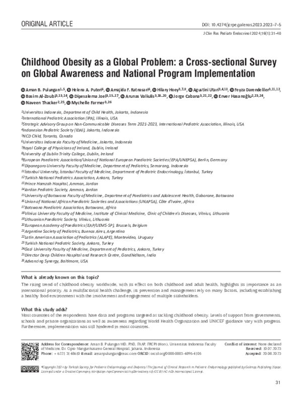 (PDF) Childhood Obesity as a Global Problem: a Cross-sectional Survey on Global Awareness and ...