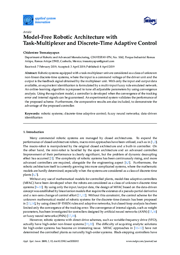 Pdf Model Free Robotic Architecture With Task Multiplexer And Discrete Time Adaptive Control