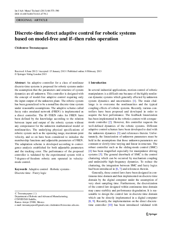 (PDF) Discrete-time direct adaptive control for robotic systems based on model-free and if–then ...