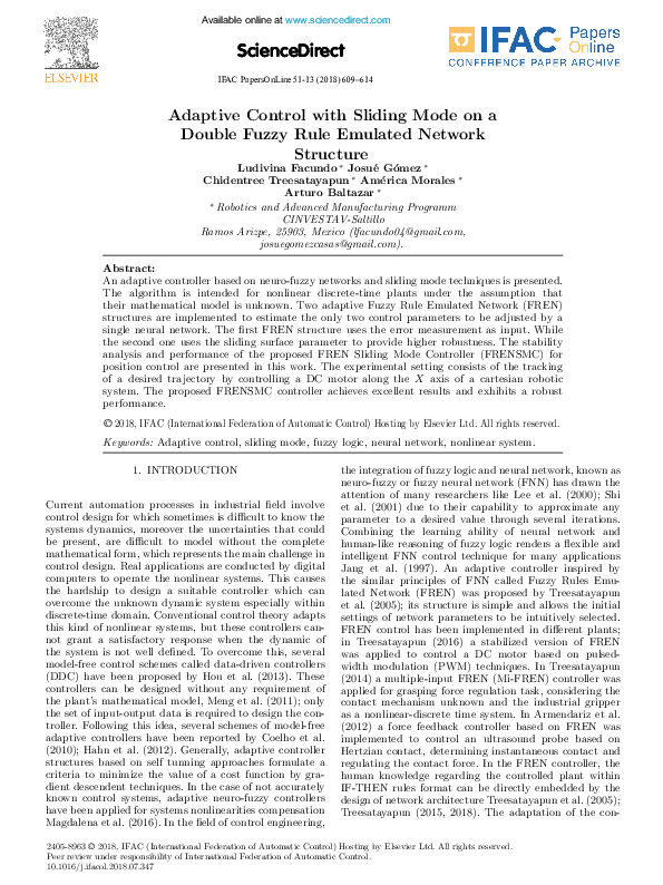 (PDF) Adaptive Control with Sliding Mode on a Double Fuzzy Rule Emulated Network Structure