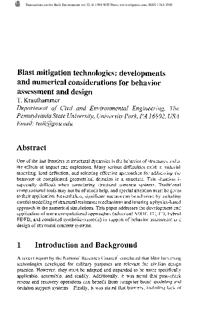 (PDF) Blast Mitigation Technologies: DevelopmentsAnd Numerical Considerations For ...