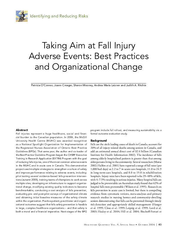 (PDF) Taking Aim at Fall Injury Adverse Events: Best Practices and ...